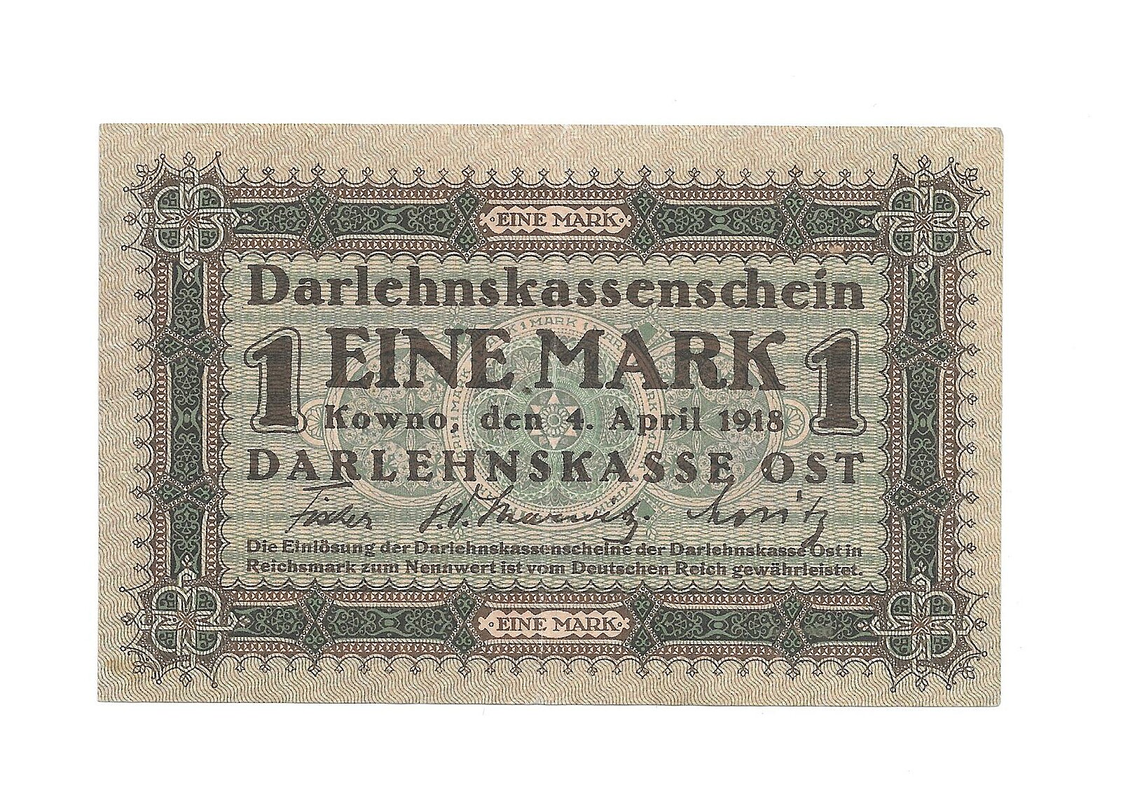 Банкнота 1 марка 1918 Ковно немецкая оккупация Литвы - купить купюру по ...